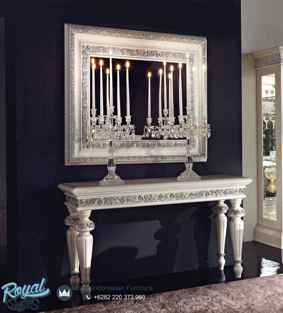 Meja Console Dan Cermin Modern Klasik Italian Putih Duco | Royal Furniture