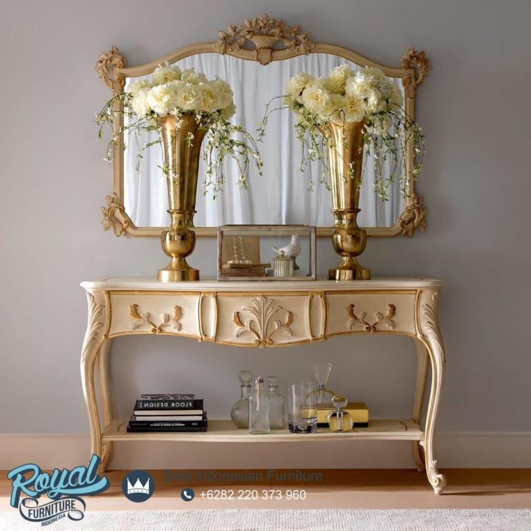 Meja Konsul Modern Putih Gold Ukir Jepara Italiano | Royal Furniture