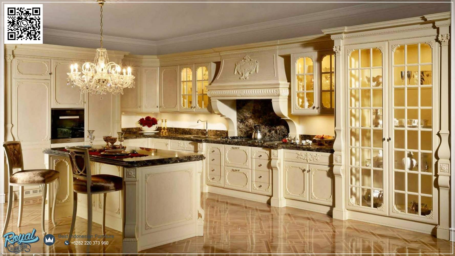 Custom Desain Kitchen Set Klasik Model L Mahogany Solid Wood